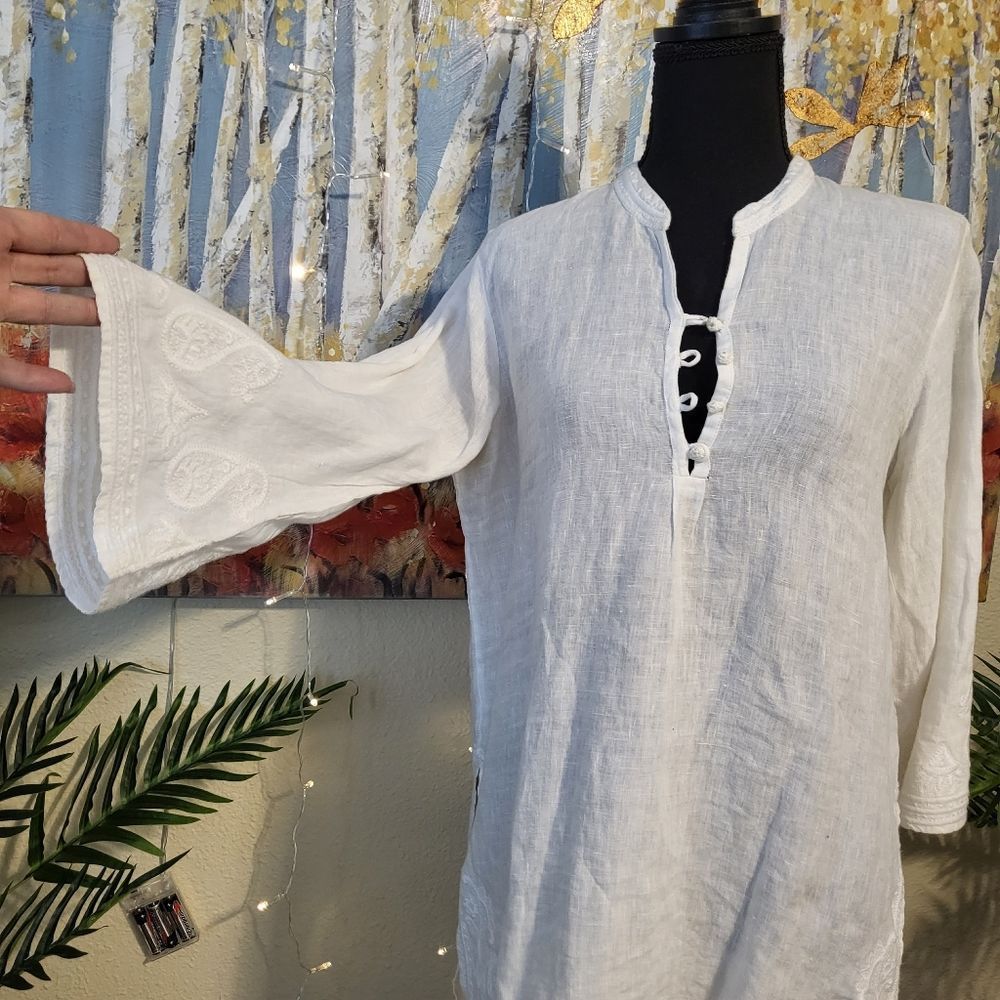 Calypso Embroidered Linen Tunic - Gem